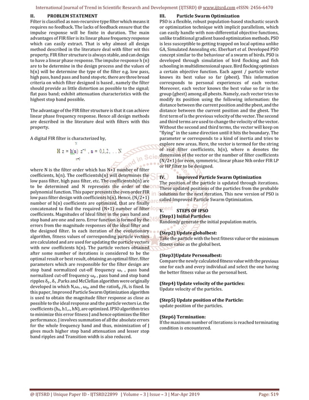 Higher Order Low Pass Fir Filter Design Using Ipso Algorithm Pdf