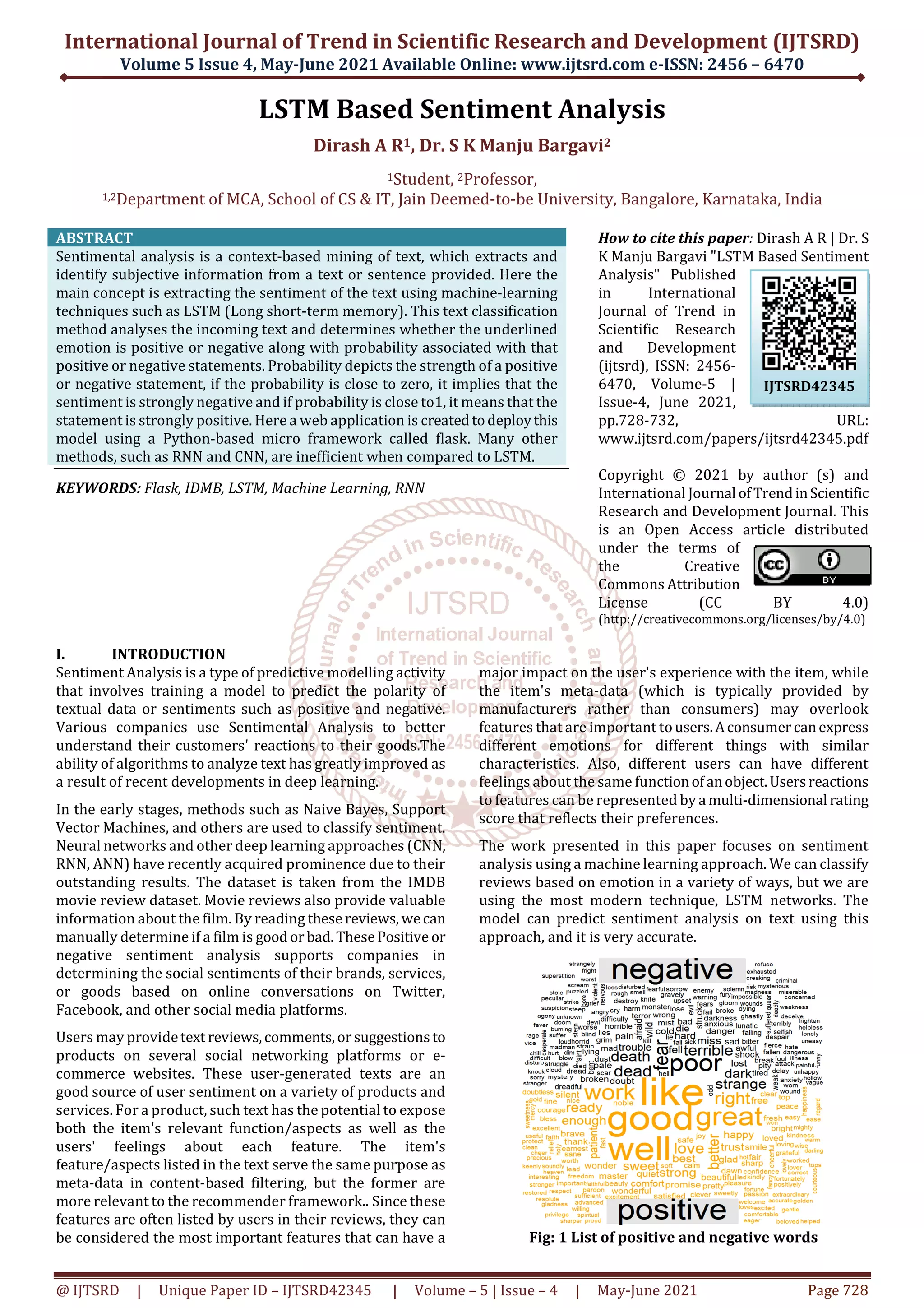 LSTM Based Sentiment Analysis | PDF
