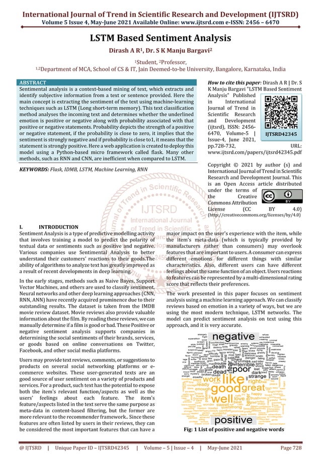 LSTM Based Sentiment Analysis | PDF