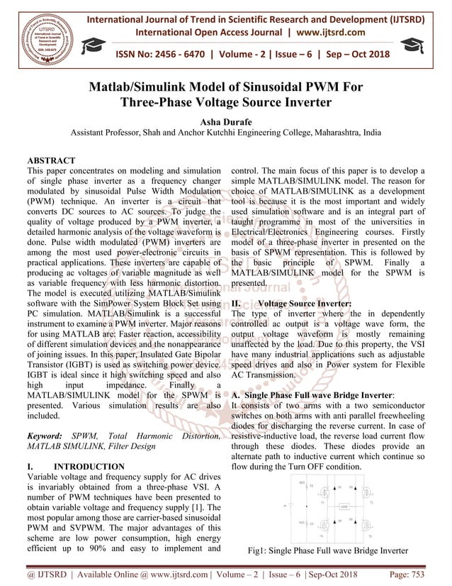 Matlab Simulink Model of Sinusoidal PWM For Three-Phase Voltage Source Inverter | PDF