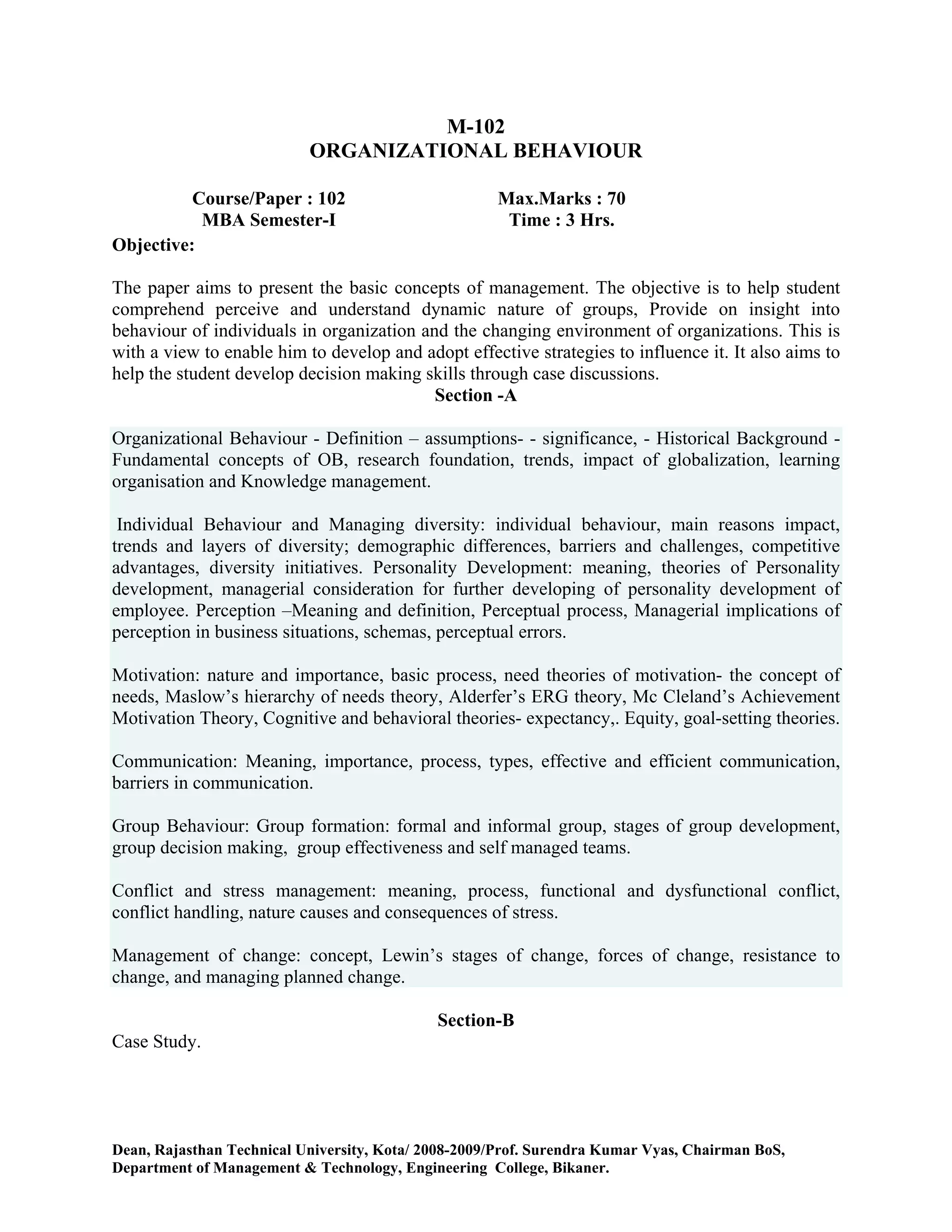 MBA RTU Syllabus | PDF