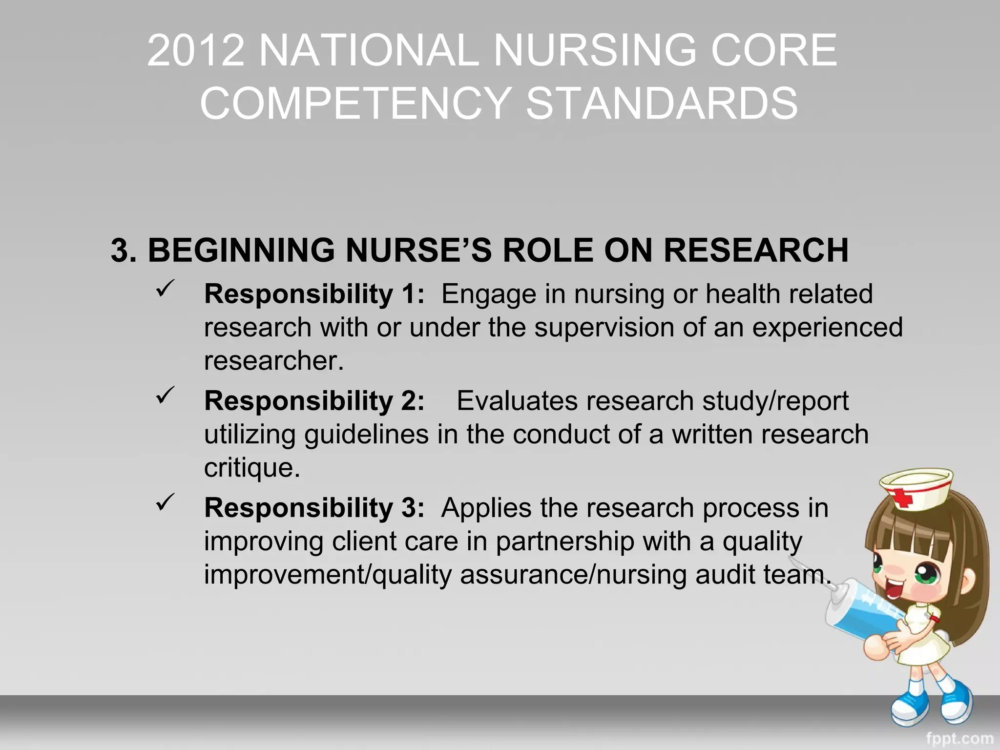2012 NATIONAL NURSING CORE COMPETENCY STANDARDS | PPT