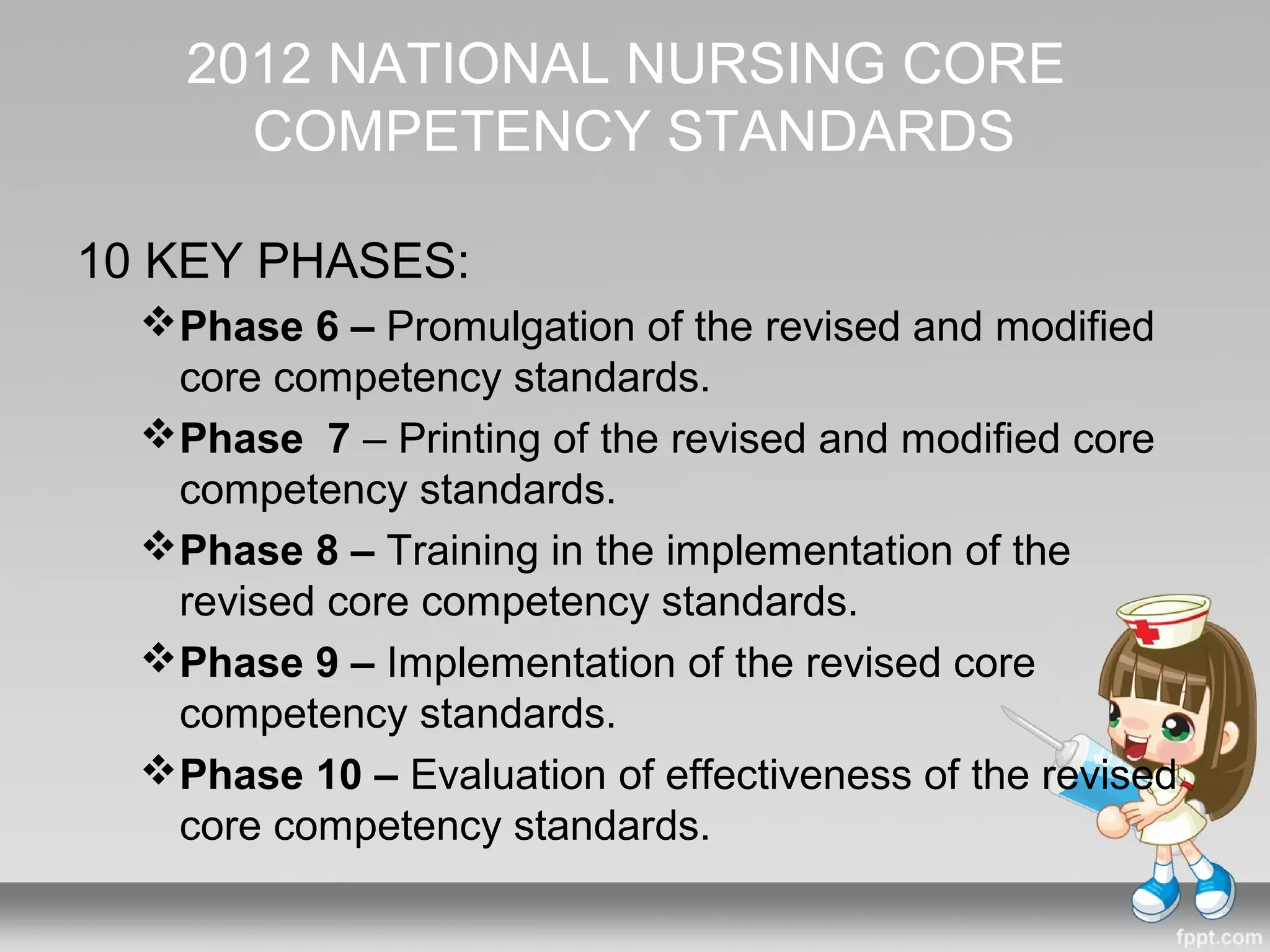2012 NATIONAL NURSING CORE COMPETENCY STANDARDS | PPT