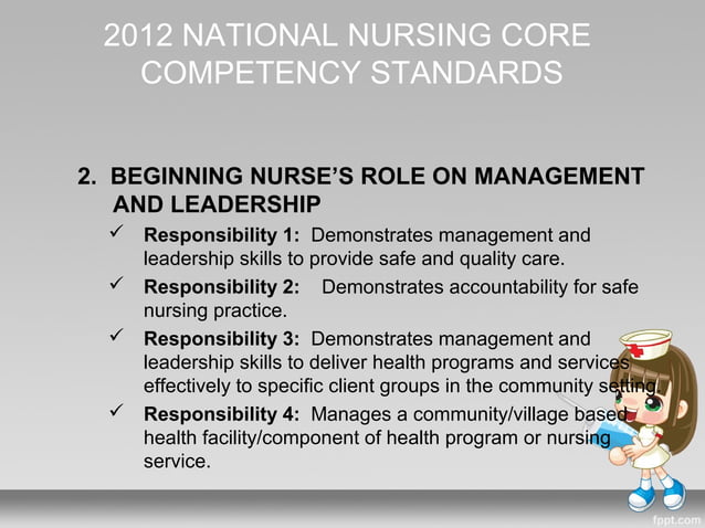 2012 NATIONAL NURSING CORE COMPETENCY STANDARDS | PPT