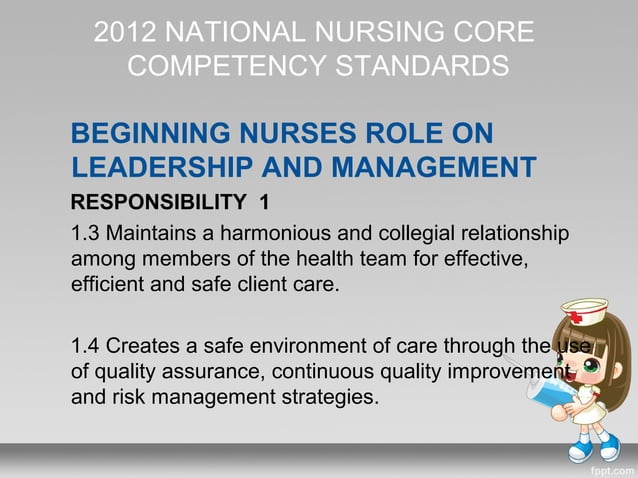2012 NATIONAL NURSING CORE COMPETENCY STANDARDS | PPT