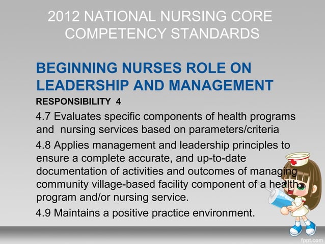 2012 NATIONAL NURSING CORE COMPETENCY STANDARDS | PPT
