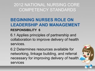 2012 NATIONAL NURSING CORE COMPETENCY STANDARDS | PPT