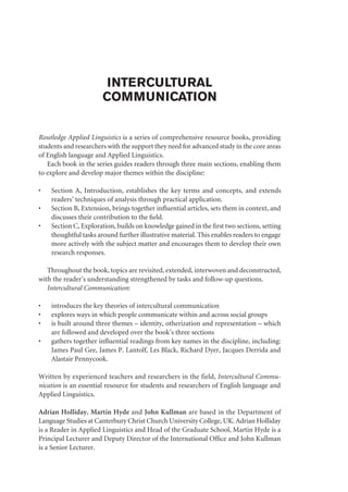 Intercultural Communication An Advanced Resource Book Adrian Holliday | PDF