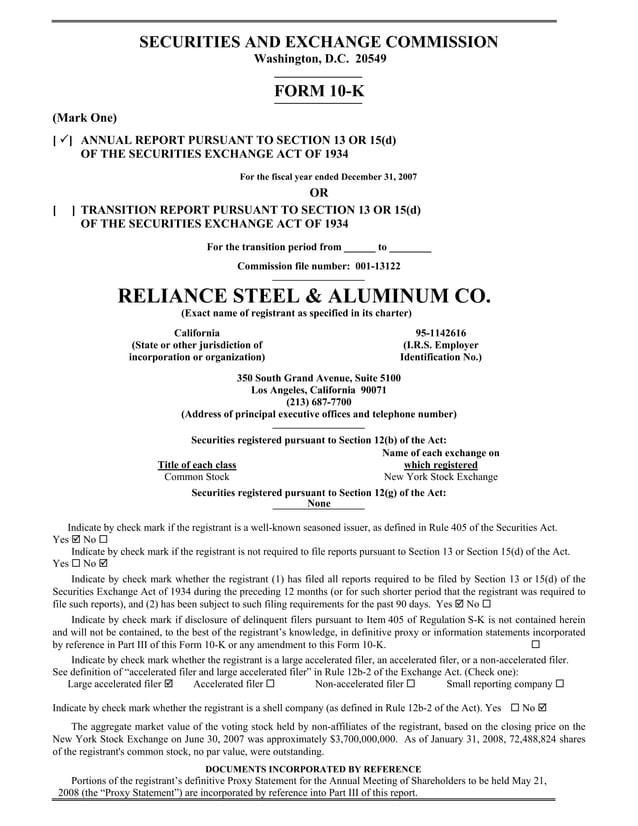 reliance steel & aluminum 2007_Form_10K | PDF