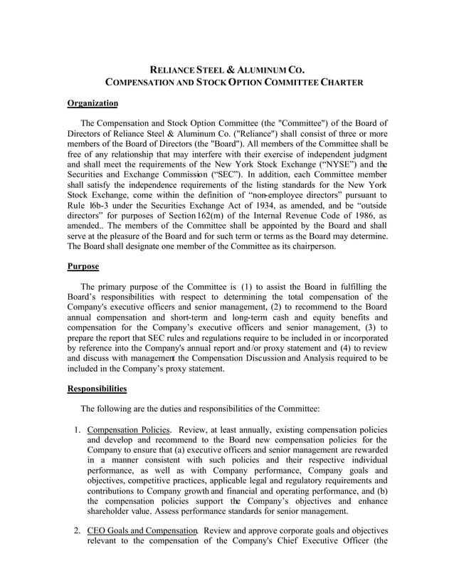 reliance steel & aluminum 2007CompensationCharterApproved_4_18 | PDF