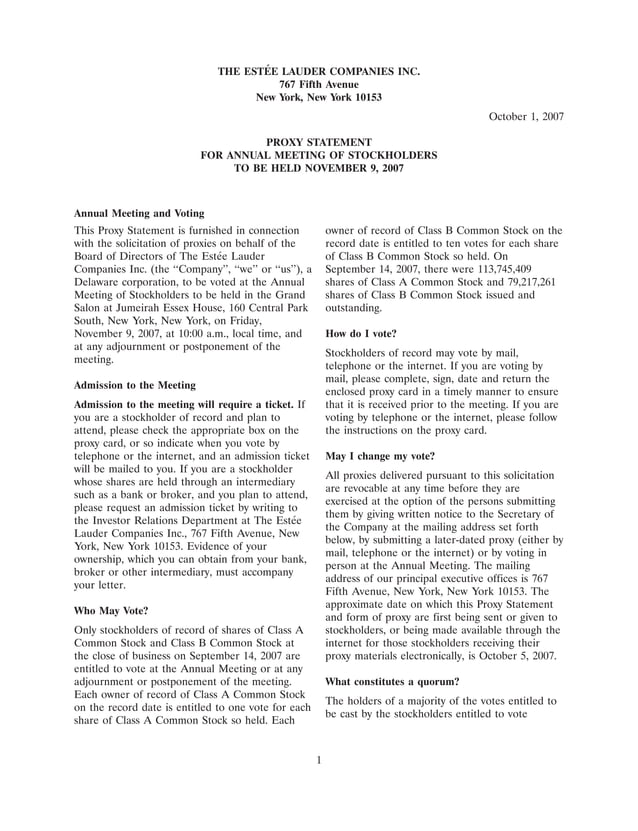 estee lauder 2007Proxy | PDF