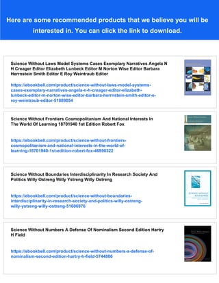Science Without Laws Model Systems Cases Exemplary Narratives Angela N ...