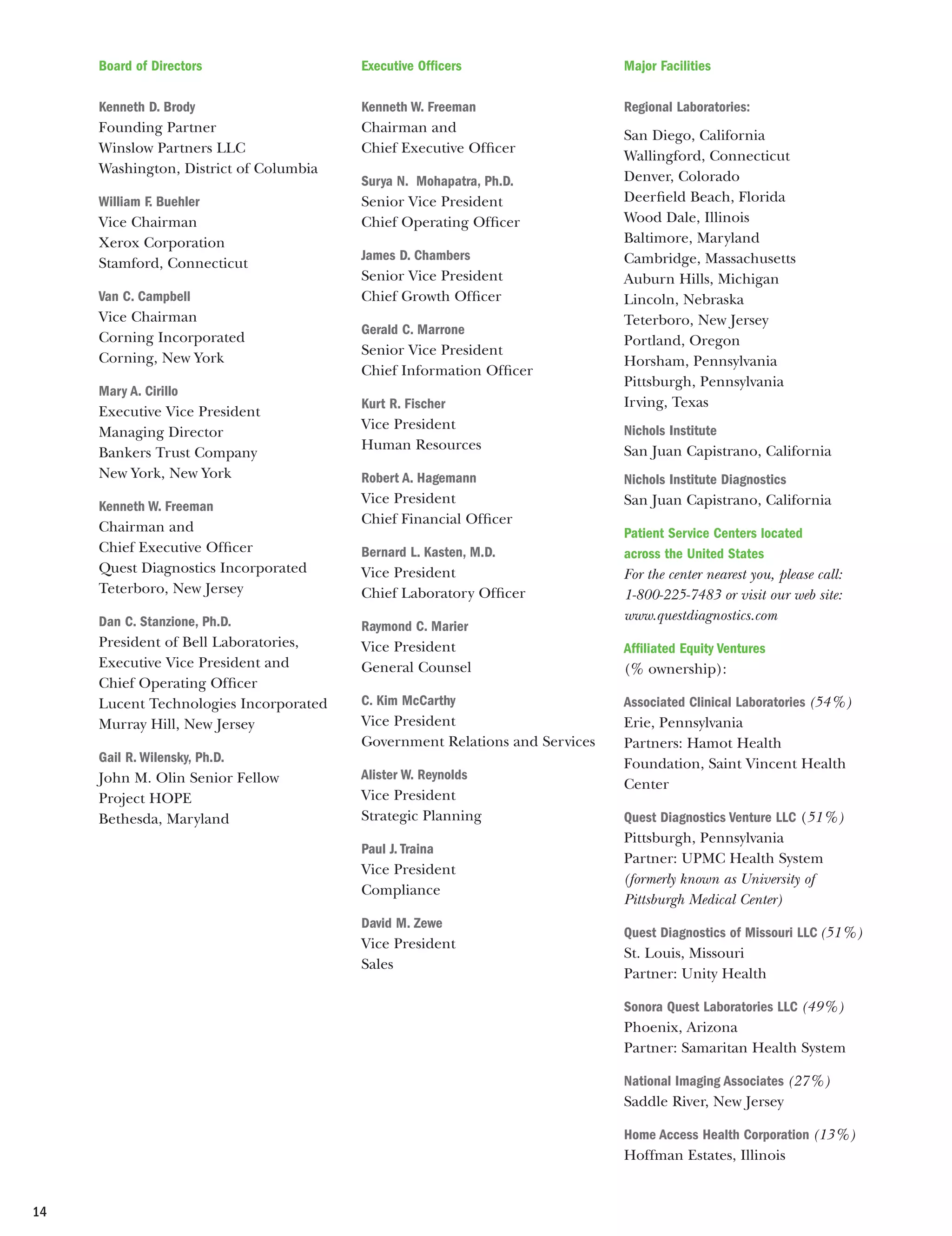 quest diagnostics 98annualreport | PDF