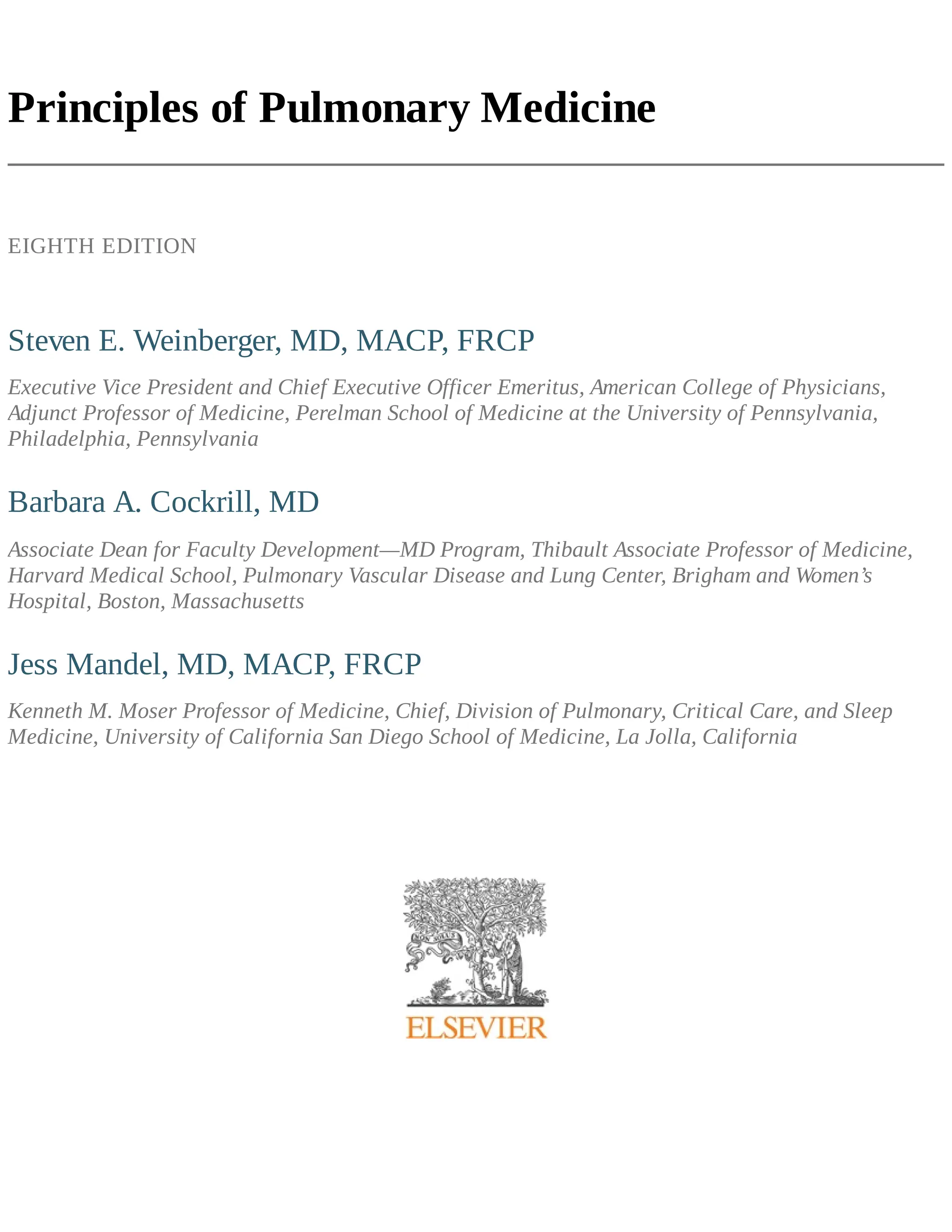 Principles of Pulmonary Medicine 8e Steven E Weinberger Barbara A ...