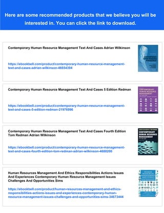 Contemporary Human Resource Management Text And Cases 2nd Edition 2nd ...