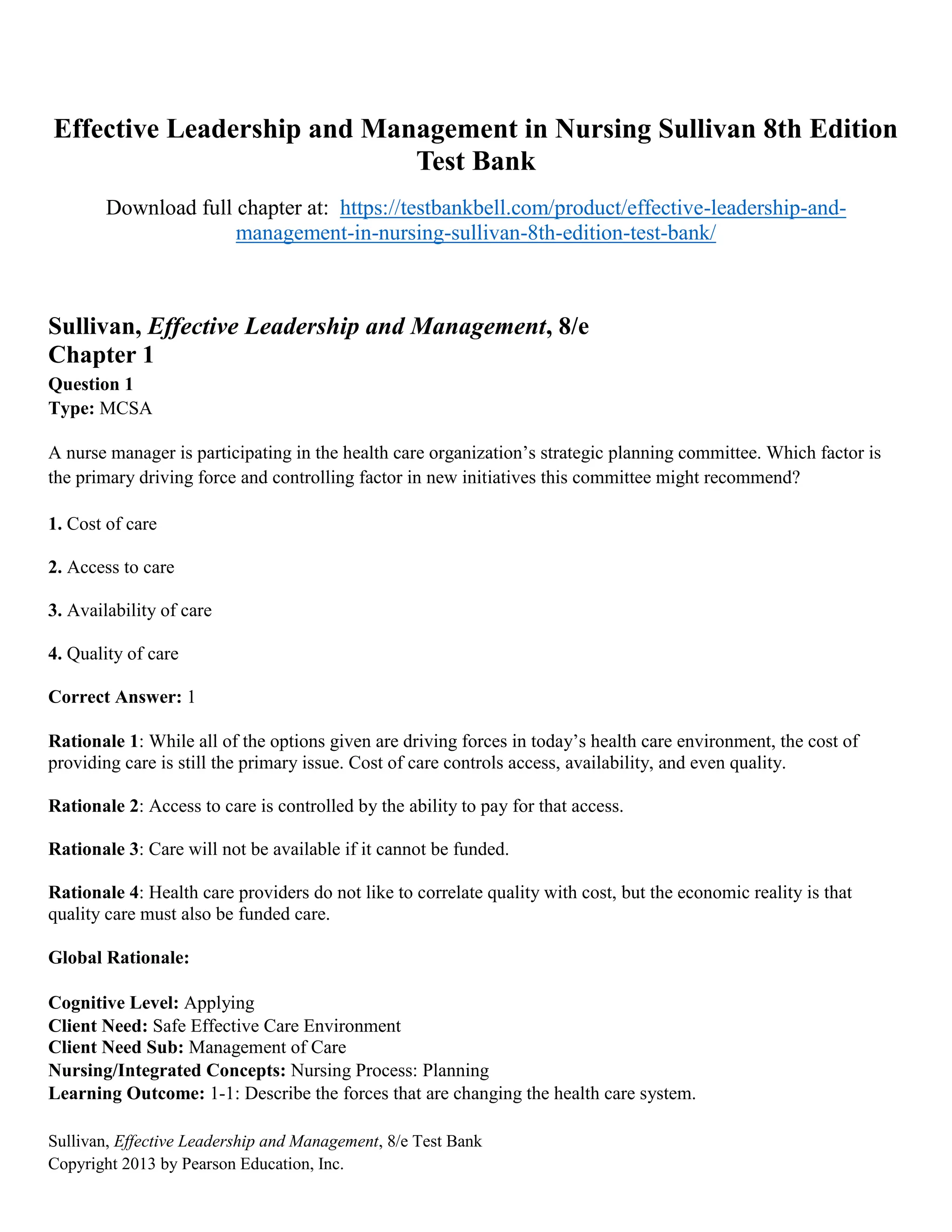 Effective Leadership and Management in Nursing Sullivan 8th Edition ...