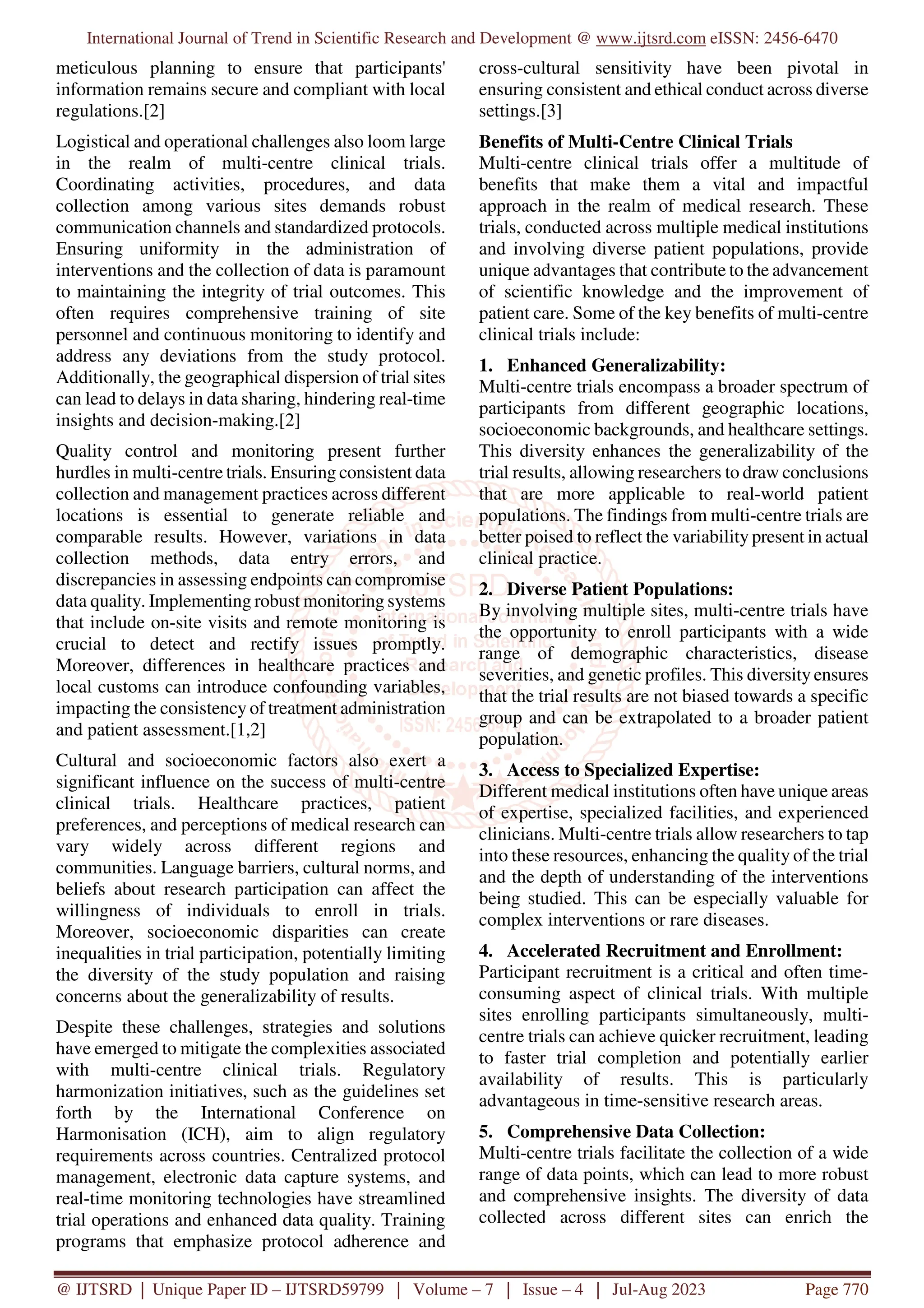 Challenges and Opportunities in Conducting Multi Centre Clinical Trials | PDF