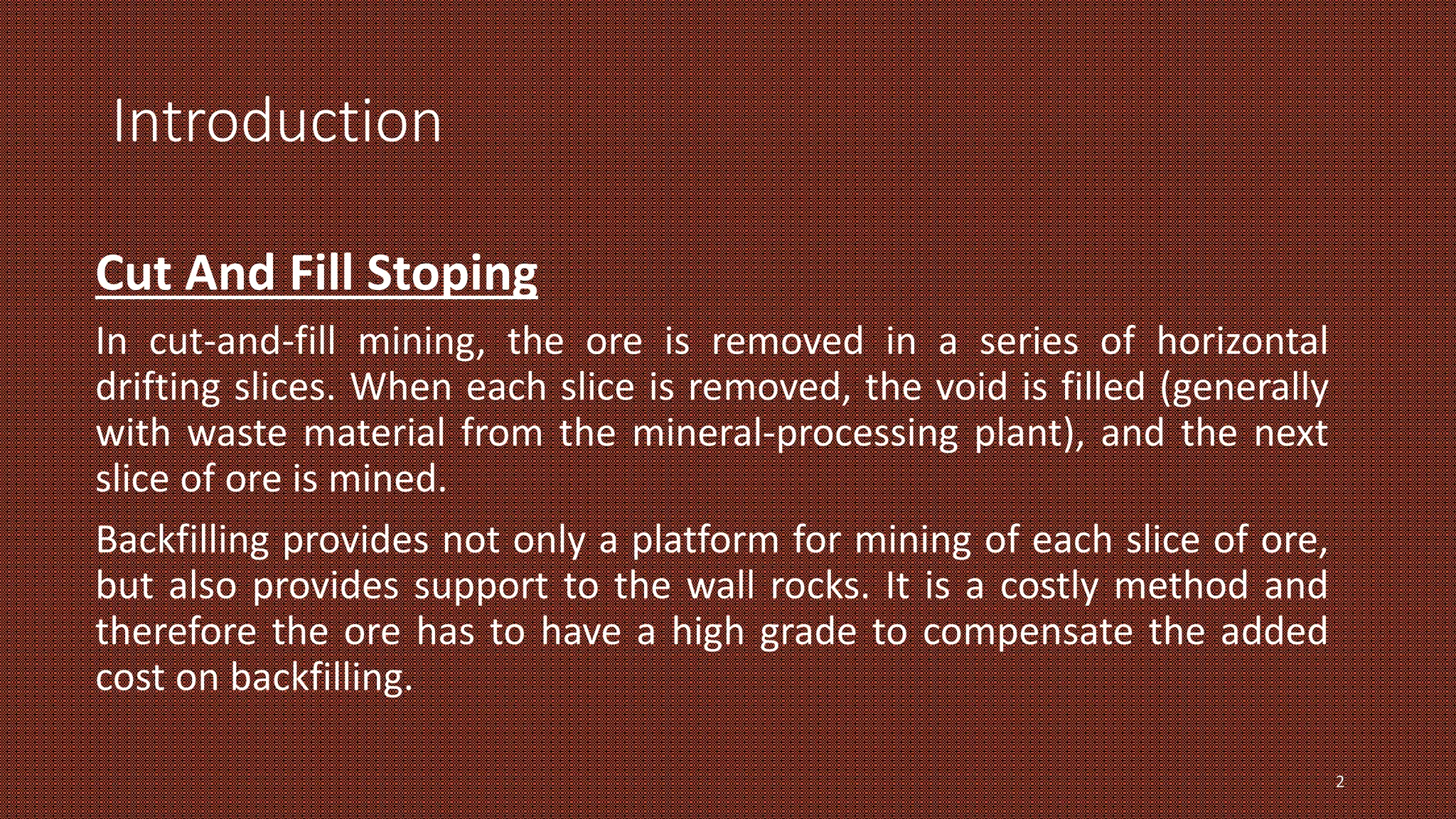 Support Systems In Cut And Fill Method Of Stoping | PPTX | Geology ...