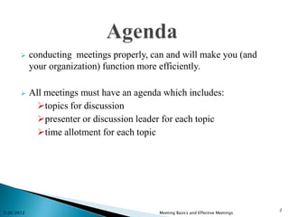 Meeting basics and effective meetings | PPTX