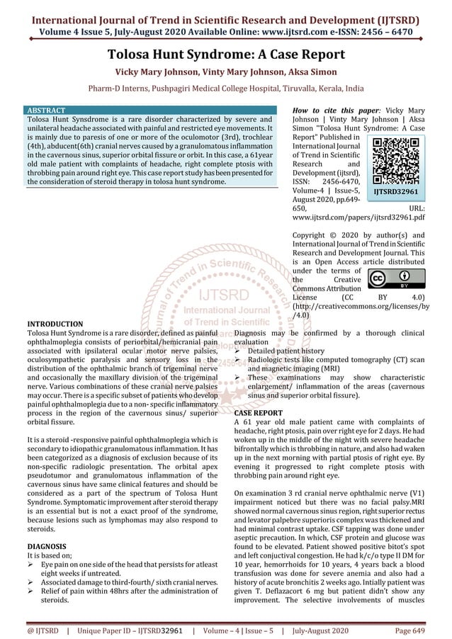 tolosa hunt syndrome a case report | PDF | Eye and Vision Conditions ...