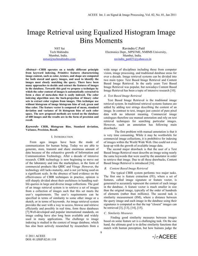 Image Retrieval using Equalized Histogram Image Bins Moments | PDF