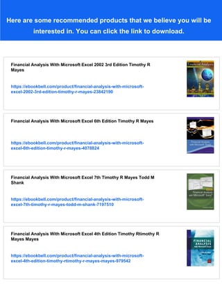 Financial Analysis With Microsoft Excel 8th Edition Timothy R Mayes | PDF