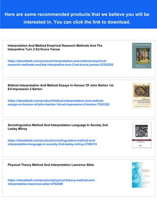Interpretation And Method Empirical Research Methods And The ...