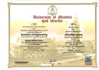 Bachelor of Engineering Degree Convocation Certificate | PDF ...