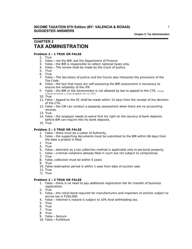 Income Taxation - Answer key (6th Edition by Valencia)- Chapter 2 | PDF ...