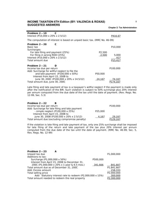 Income Taxation - Answer key (6th Edition by Valencia)- Chapter 2 | PDF