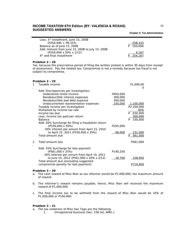 Income Taxation - Answer key (6th Edition by Valencia)- Chapter 2 | PDF ...