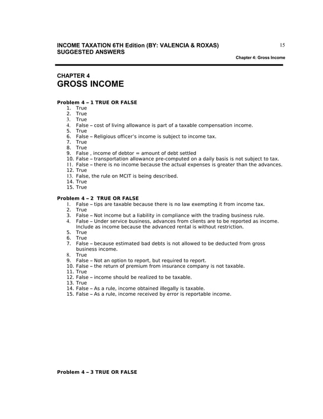 Income Taxation Answer Key 6th Edition By Valencia Chapter 4 Income Taxation Answer Key 6th Edition By Valencia Chapter 4