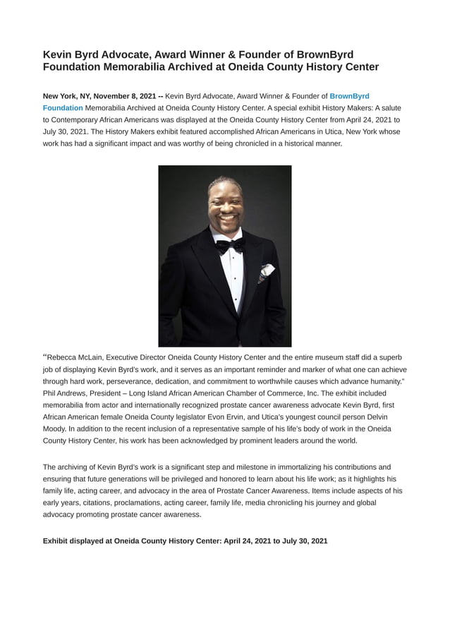 Kevin Byrd Founder of BrownByrd Foundation Memorabilia Archived at ...