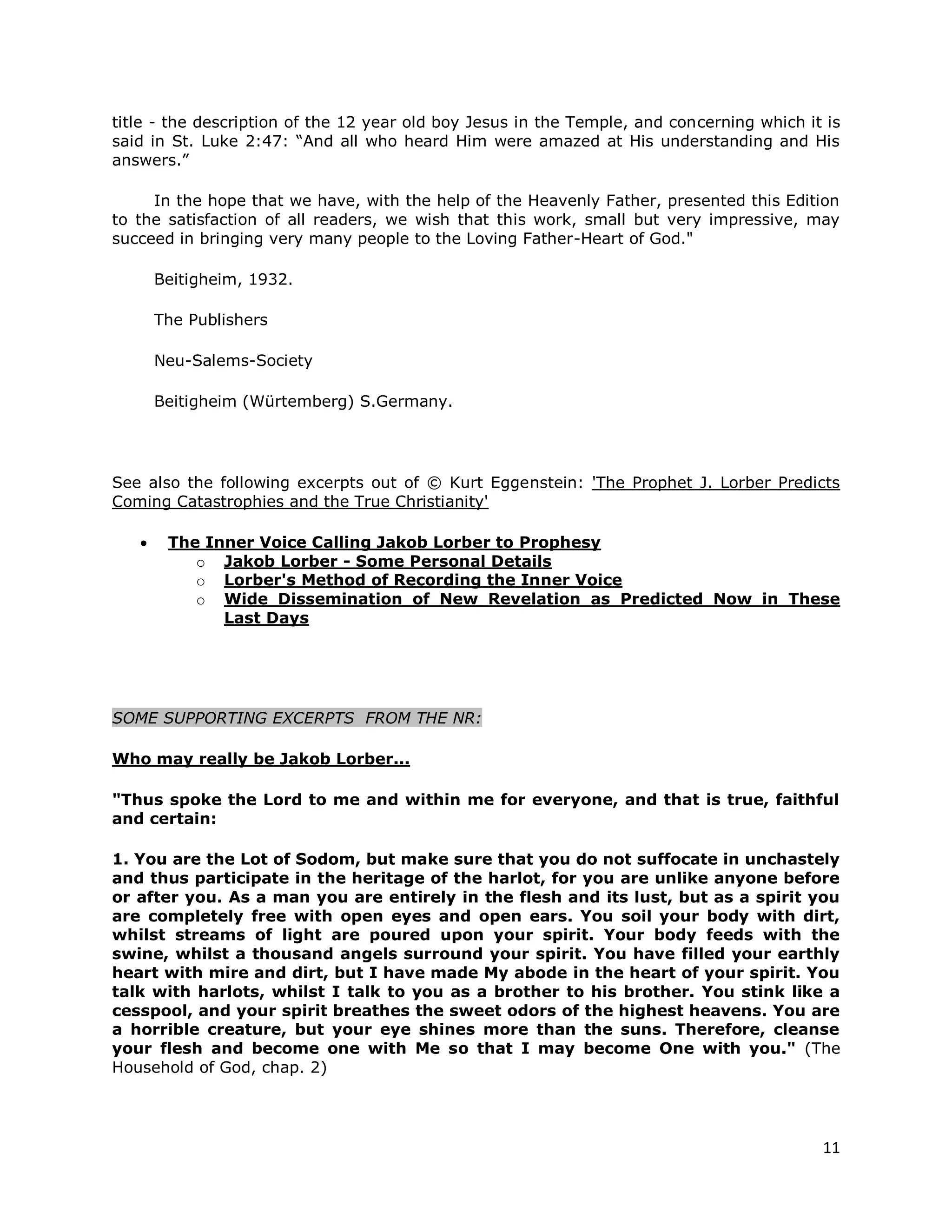 THE NEW REVELATION OF JESUS CHRIST through Jakob Lorber & Gottfried ...