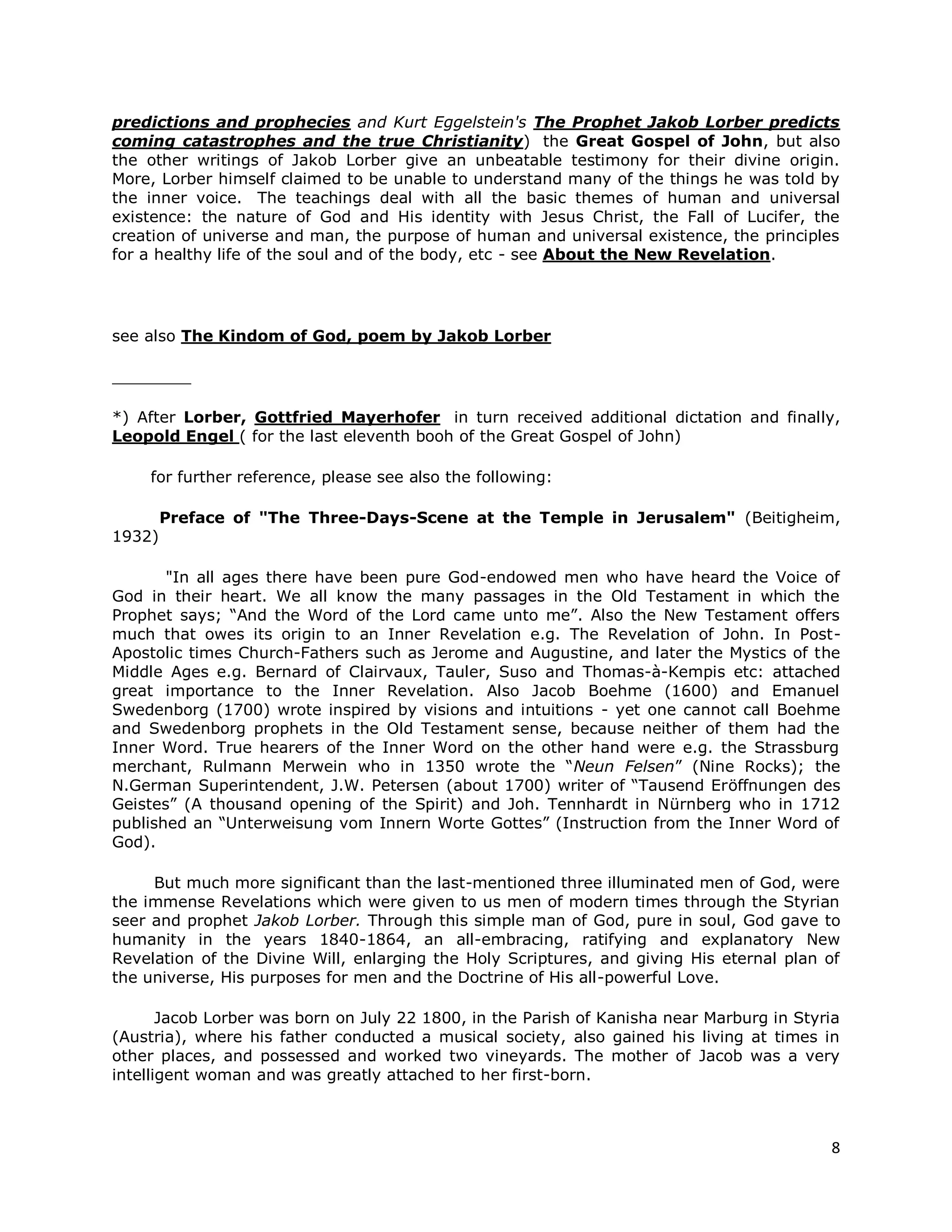 THE NEW REVELATION OF JESUS CHRIST through Jakob Lorber & Gottfried ...