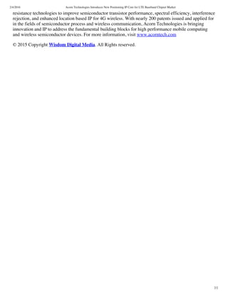 Acorn Technologies Introduces New Posit...P Core for LTE Baseband ...