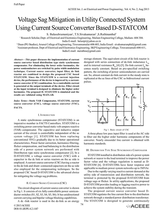 Voltage Sag Mitigation in Utility Connected System Using Current Source Converter Based D ...