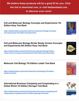 Cell and Molecular Biology Concepts and Experiments 7th Edition Karp ...