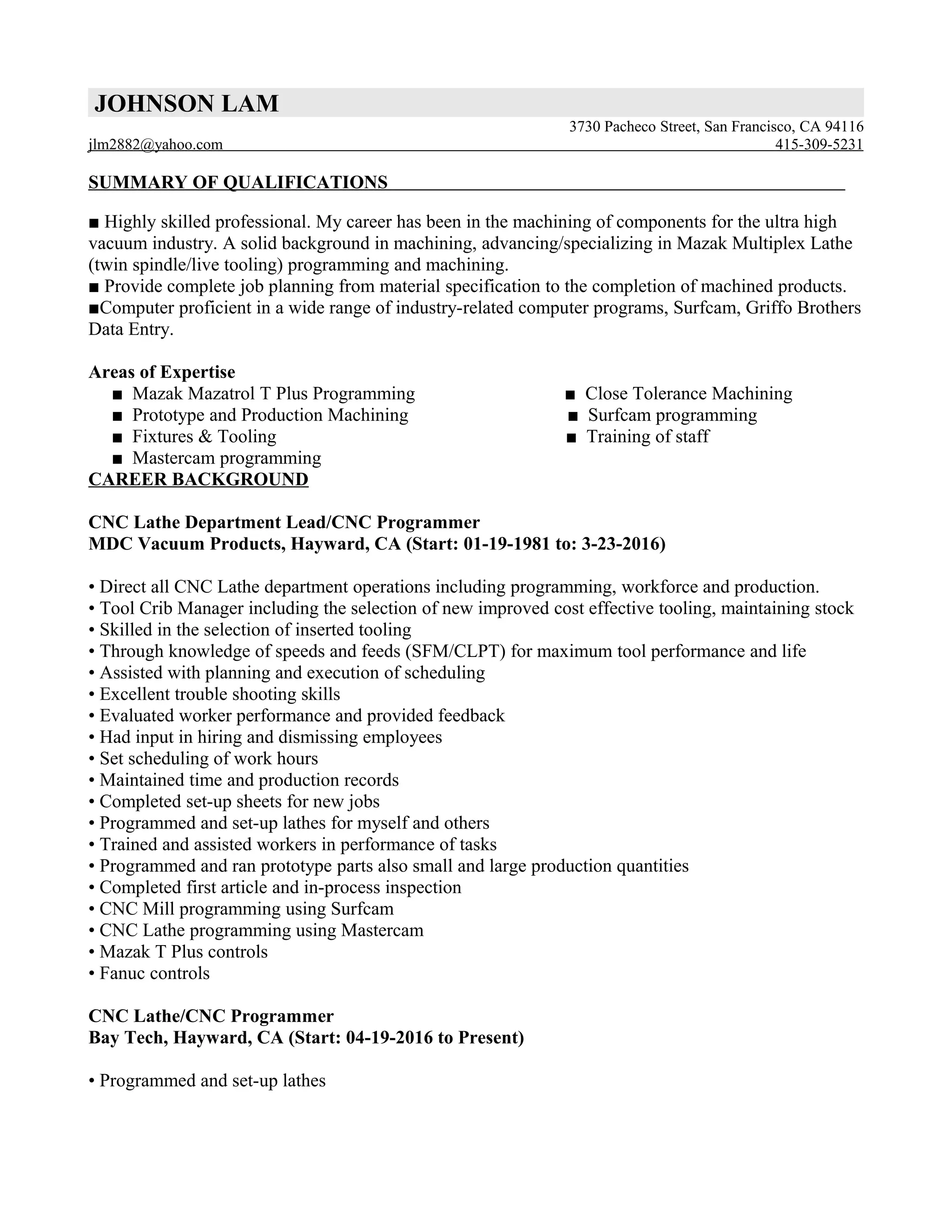 Johnson Lam Resume Update | PDF