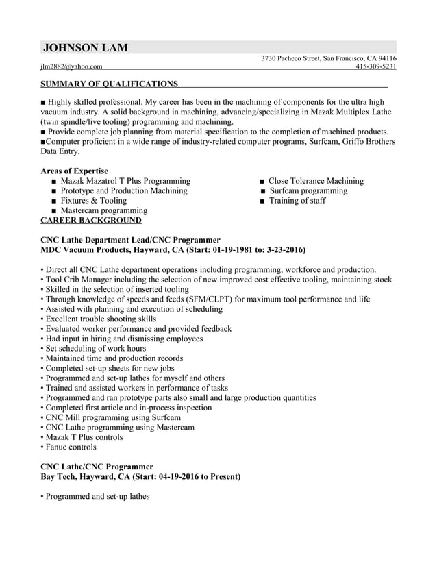 Johnson Lam Resume Update | PDF