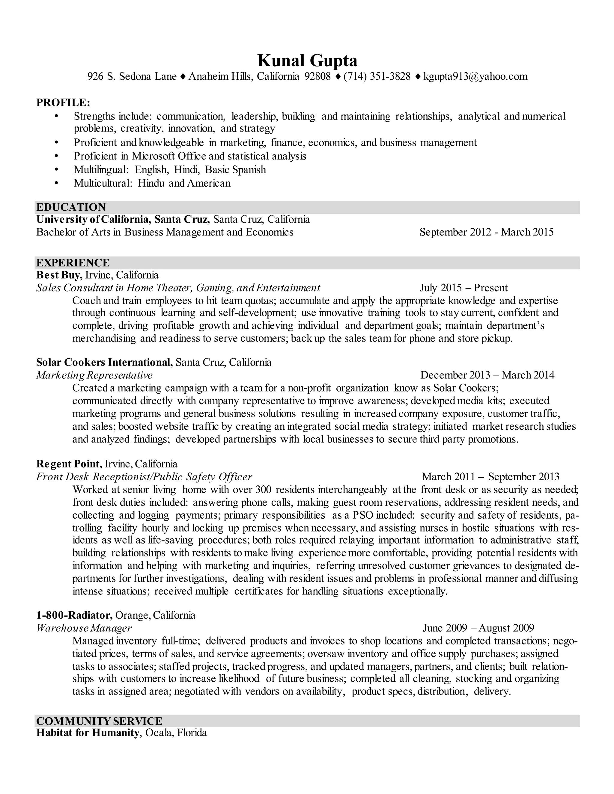 Kunal Gupta Resume 2017 | PDF