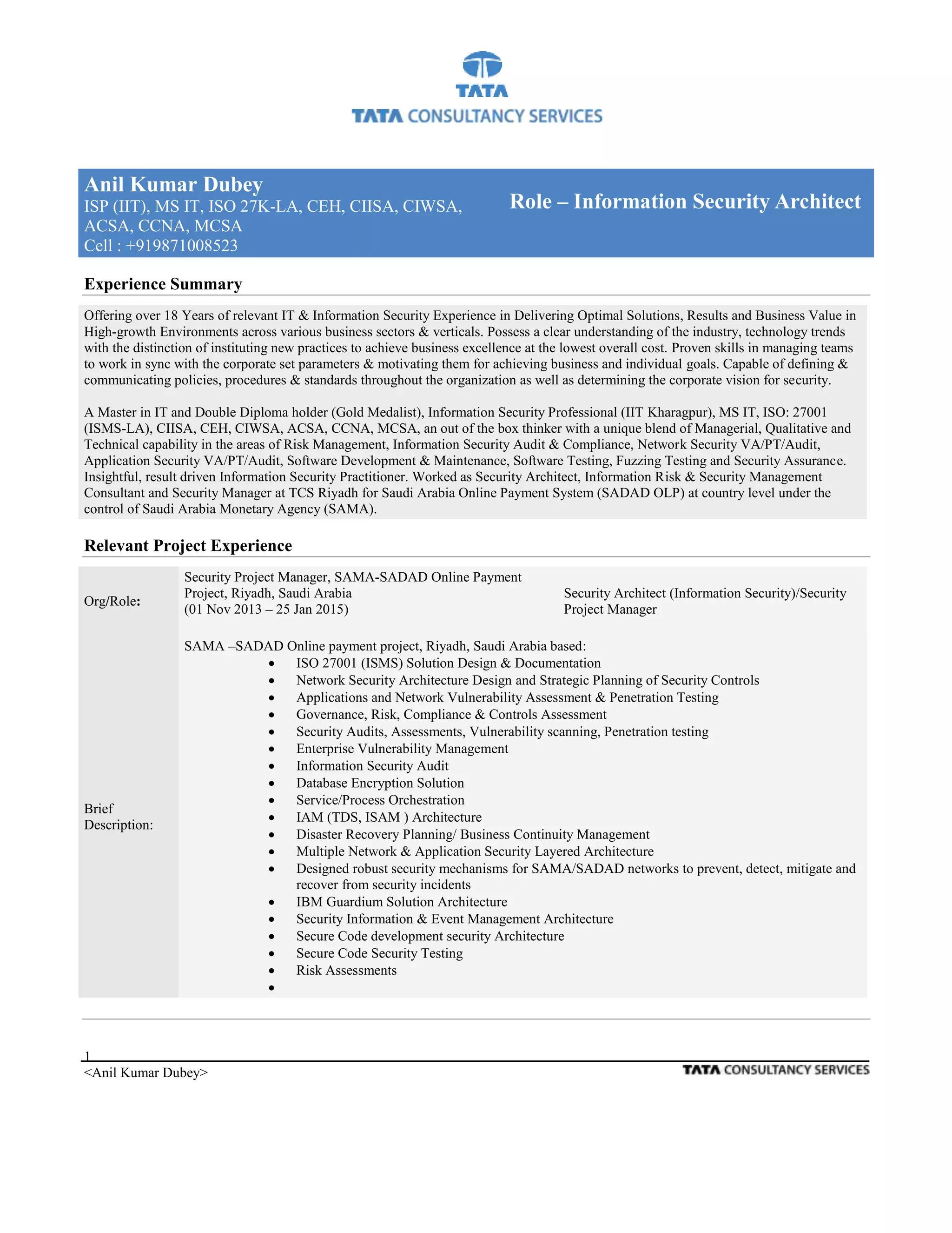 CV_Anil K Dubey V1.1 | PDF