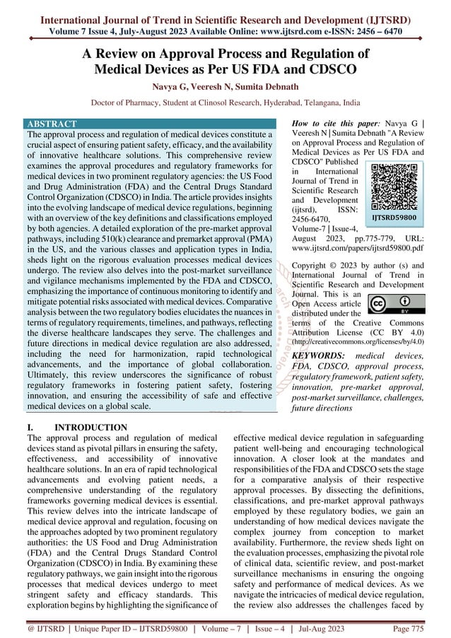 A Review on Approval Process and Regulation of Medical Devices as Per ...