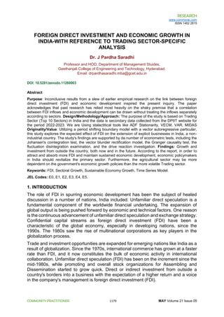 FOREIGN DIRECT INVESTMENT AND ECONOMIC GROWTH IN INDIA-WITH REFERENCE ...