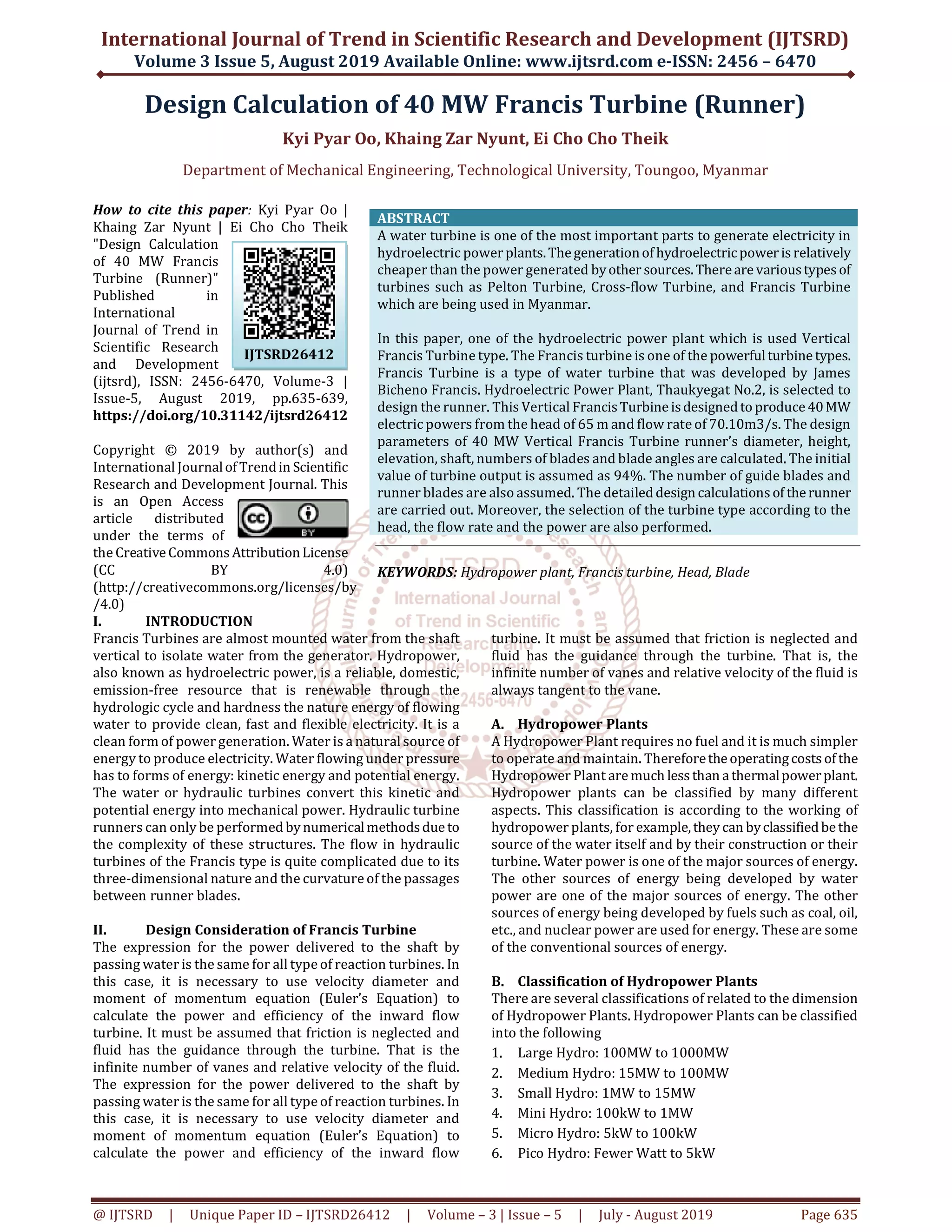 Design Calculation of 40 MW Francis Turbine Runner | PDF
