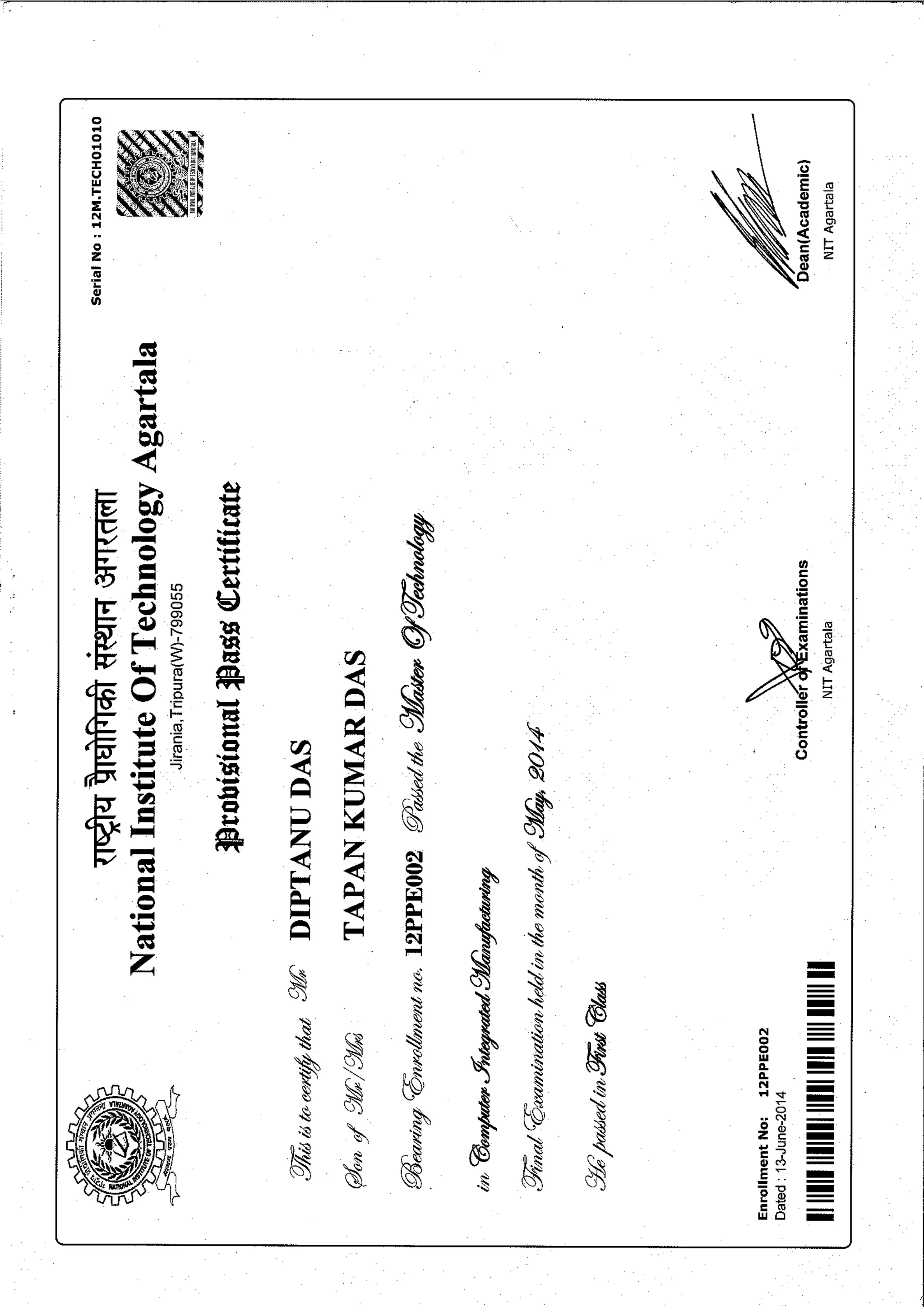 M.Tech Provisional Certificate | PDF