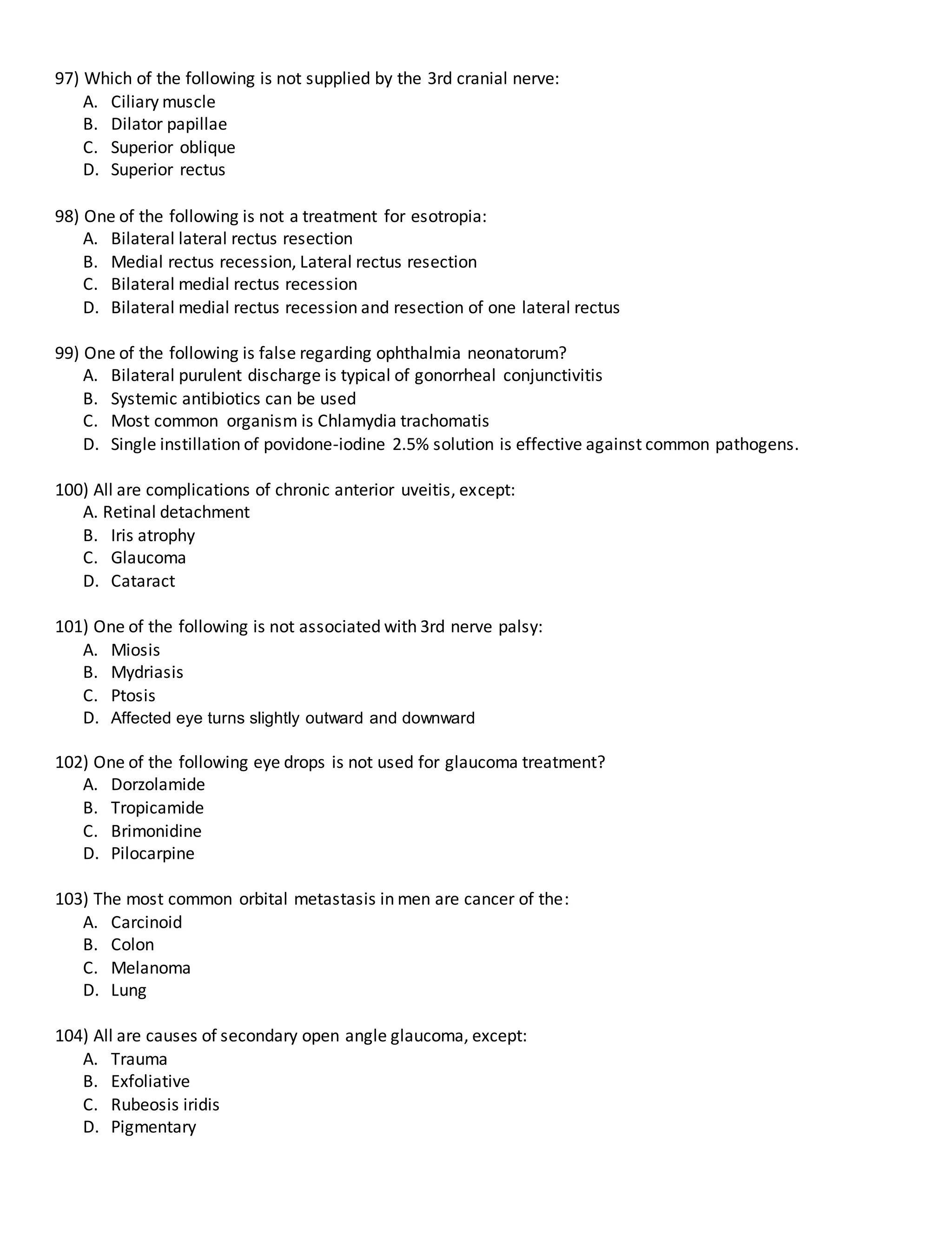 118 ophthalmology Questions & Answers - MCQ | DOCX