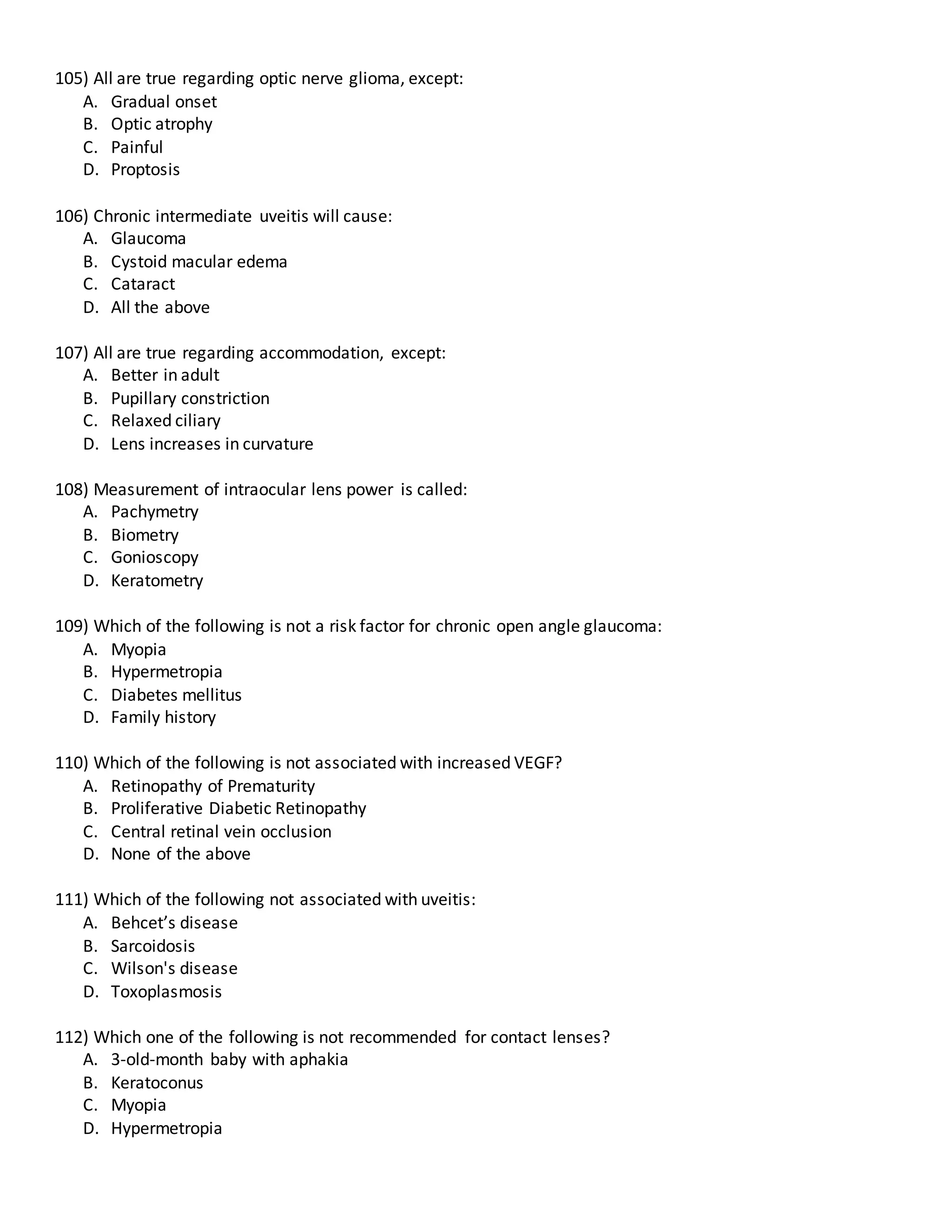 118 ophthalmology Questions & Answers - MCQ | DOCX