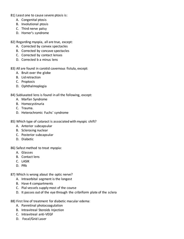 118 ophthalmology Questions & Answers - MCQ | DOCX