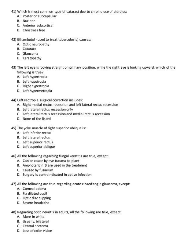 118 ophthalmology Questions & Answers - MCQ | DOCX